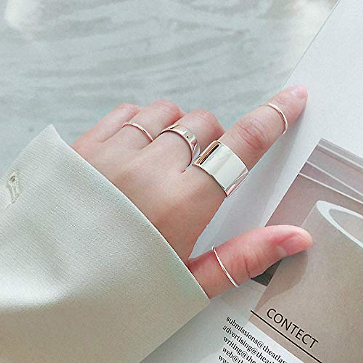 SILBERTALE 14mm Wide 925 Sterling Silver Plain Big Adjustable Open Finger Ring Cuff Thumb Ring Band Fits US Size 5-7