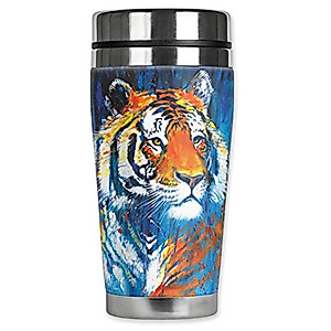 Mugzie "Tiger" Stainless Steel Travel Mug with Insulated Wetsuit Cover, 20 oz, Black