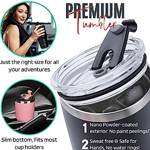 CANBUDDY 30 oz Stainless Steel Insulated Tumbler with 2 Lids, Straw, and Handle | Vacuum Thermal Hot & Cold Coffee Travel Mug | Leakproof and Stylish (Majestic Black)