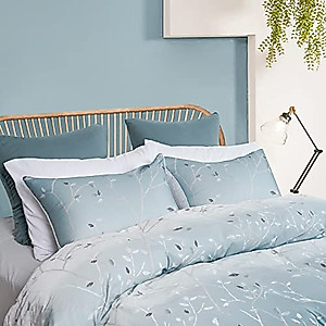 David's Home 100% Cotton Duvet Cover Set King Size, Natural Twigs Pattern Duvet Cover with Pillow Shams, 3pcs Ultra Soft and Breathable Comforter Cover Set, 106x90 Inches, Gradient Ombre Turquoise