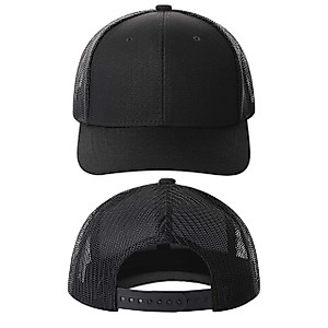 TSSGBL 2 Pack Snapback Mesh Trucker Hat Plain Summer Cool No-Logo Ball Caps for Men,Adjustable Blank Trendy Work Baseball Cap Black Grey