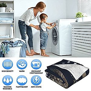 American Flag with Deer Throw Blanket Warm Ultra-Soft Micro Fleece Blanket for Bed Couch Living Room