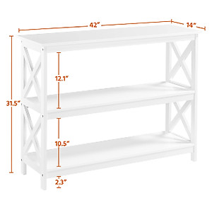 Yaheetech Console Table with 3 Storage Shelves, Entryway Table Sofa Side Table Narrow Long Bookshelf for Hallway Living Room, Accent Furniture, White