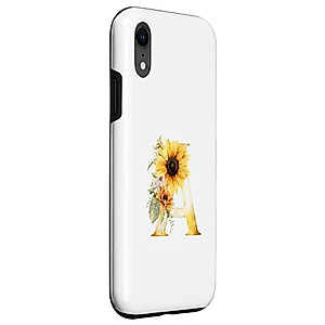 iPhone XR Letter A Initial Monogram Sunflower Minimalist Women Yellow Case