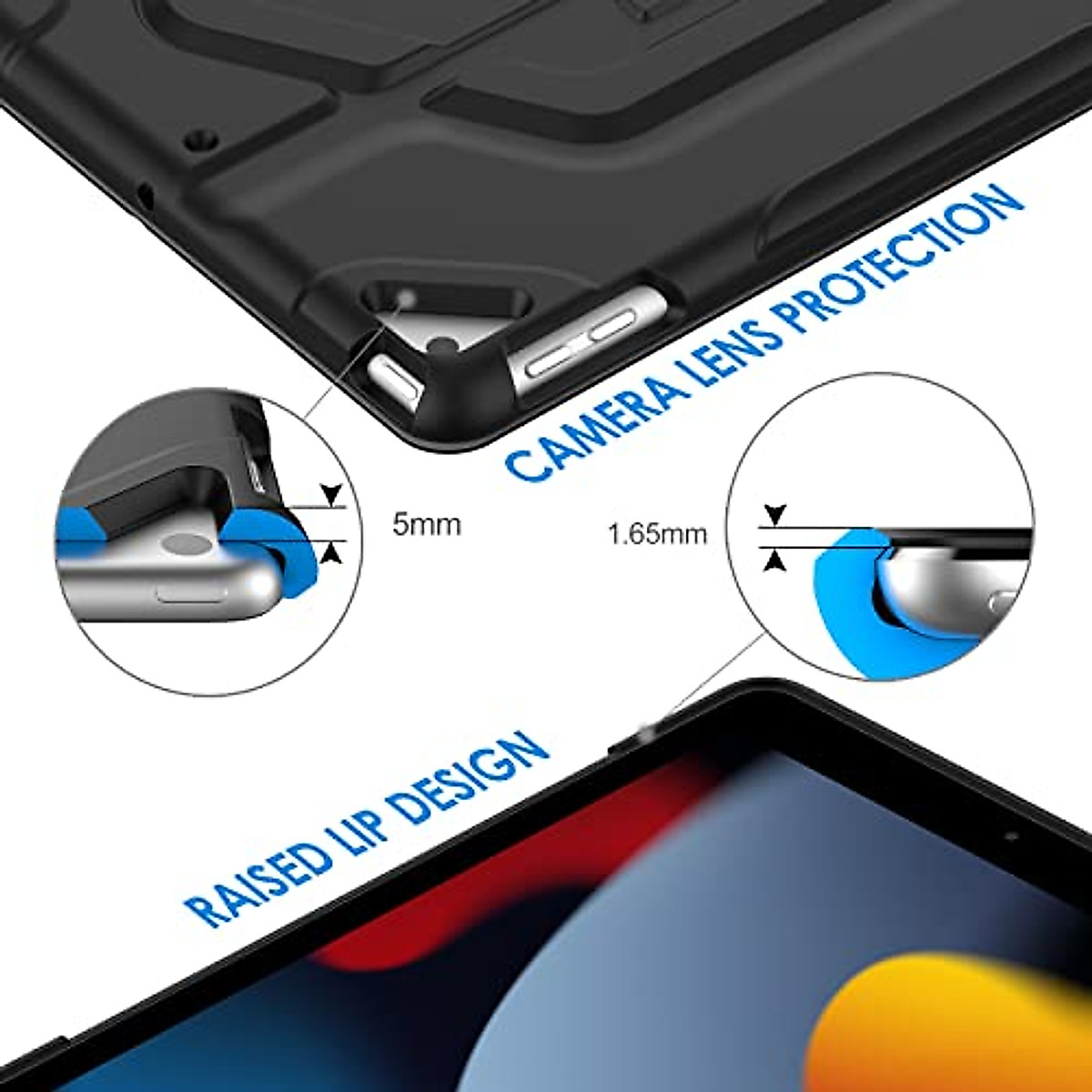 JETech Case for iPad 10.2-Inch (2021/2020/2019 Model, 9/8/7 Generation), Double-fold Stand with Shockproof TPU Back Cover, Auto Wake/Sleep (Black)