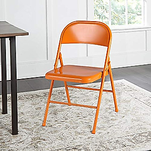 VECELO Metal Frame Folding Hold Up to 350 Pounds, Mounted Steel Chairs with Triple Braced & Double Hinged Back for Home Office, Set of 4, Orange