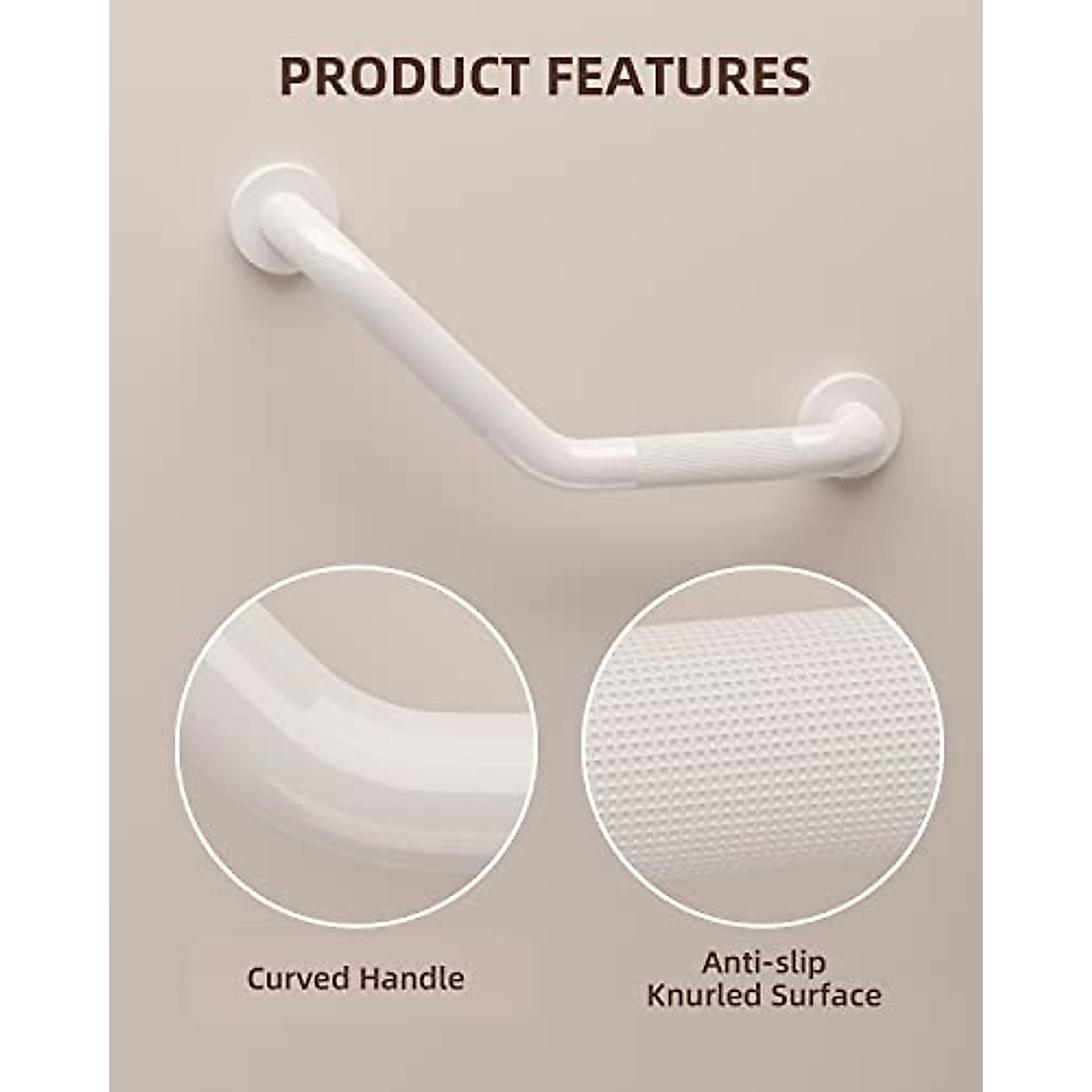 16 Inch Angled Shower Grab Bar White, Munzong 2 Pack Anti Slip Bathroom Grab Bar, Knurled Bathroom Balance Bar,Safety Hand Rail Support Handicap Elderly Injury Senior Assist Bath Handle-1.25” Tube