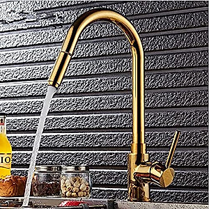 Kitchen Sink Faucet for Bar Farmhouse Commercial, Pull Out Kitchen Faucet, Black Oil Brushed 360 Degree Swivel Kitchen Sink Faucet, Mixer Tap, Vanity Faucet (Color : Gold)