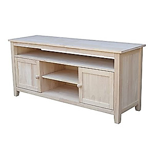IC International Concepts 26" H, Entertainment TV Stand with 2 Doors Center Shelf 20.03''W x 15.24''D, Durable Solid Parawood Furniture, Living Room/Bedroom, Paint or Stain in Any Color, Unfinished