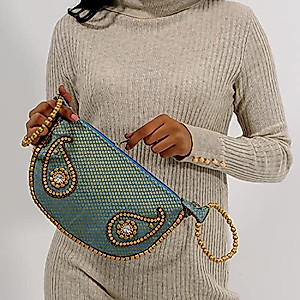 Shop LC Acrylic Gemstone Beige Blue Potli Bag Zipper Closure Pearl Studded Purses Summer Clutch Bag for Women