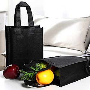 24 Pcs Reusable Totes with Handles Black Tote Bag Kitchen Grocery Bag Fabric Cloth Heavy Duty Shopping Bags (Classic Style)