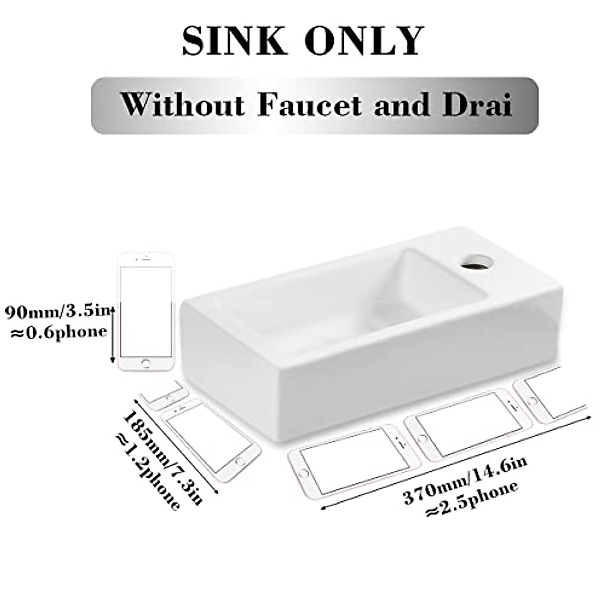 Gimify Bathroom Corner Wall Mount Sink Ceramic White for Small Bathroom, Right Hand, Sink Only