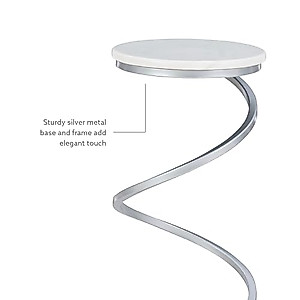 Powell Company Silver Spiral Metal Base with White Marble Top Drink Powell Nora Table