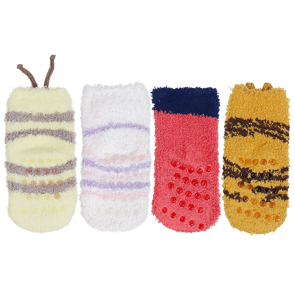 Lovful 4 Pairs Toddler Fuzzy Socks with Grips Baby Winter Socks,0-12Moths