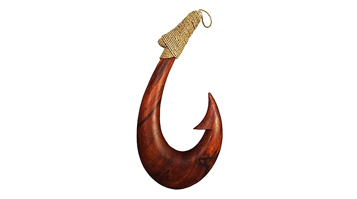 Hand Carved Hawaiian Fish Hook - 12" Suar Wood