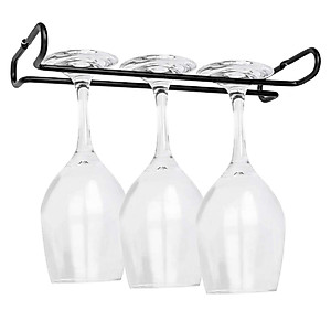Boagkaah Stemware Wine Glass Hanging Rack, Metal Stemware Holder Storage Wall Mount for Cabinet Kitchen Bar Pub(Black,4 PCS)