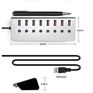 SHYPT Aluminum Alloy 8-Port USB3.0 Splitter 4 Port Laptop Extended USB HUB 4 Port Fast Charging Adapter External 12V 4A Power Supply