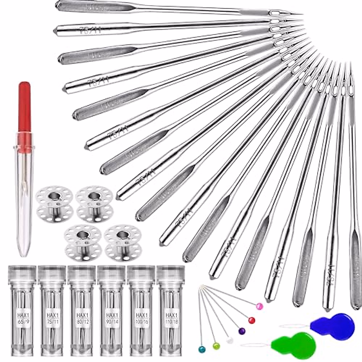 60Pcs Sewing Machine Needles Set Universal Standard Needle for Singer, Brother, Janome, Varmax, Home Sewing Machines Needles in Size HAX1 65/9, 75/11, 80/12, 90/14, 100/16, 110/18