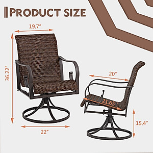 EROMMY Patio Swivel Chairs Set of 2, Heavy Duty Outdoor Dining Chair with 23.5'' High Back, Extra-Large Water-Fall Seat, Rattan Wicker Porch Chair Gentle Rocker for Outside Dark Brown