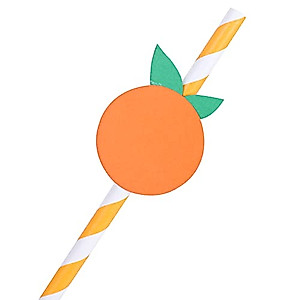 Orange Paper Straws - Biodegradable Disposable Drinking Striped Paper Straws 15 Pieces, Little Cutie Straws, Little Cutie Baby Shower Decorations, Little Cutie Themed Birthday Decorations