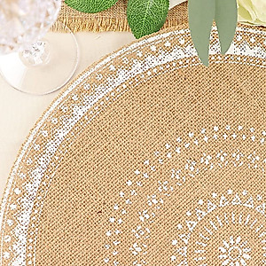BalsaCircle 4 Natural 15 in Round Burlap Jute Braided Placemats White Prints Wedding Party Events Receptions Decorations Supplies