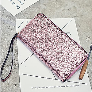 FuSi Women Sequined Wallet Casual 2-Fold Long Coin Purse (Pink), FSUS0073