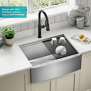 KRAUS Kore 27-Inch Farmhouse Workstation 16 Gauge Single Bowl Stainless Steel Kitchen Sink with Accessories, KWF210-27