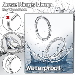 CASSIECA 5Pcs 16G Surgical Steel Nose Rings Hoop for Women CZ Clicker Hinged Septum Ring Lip Helix Cartilage Double Hoop Earring Daith Rook Conch Body Piercing Jewelry for Women 8mm