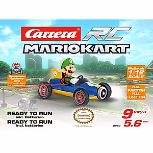 Carrera RC Official Licensed Mario Kart Mach 8 Luigi 1: 18 Scale 2.4 Ghz Remote Radio Control Car with Rechargeable Lifepo4 Battery - Kids Toys Boys/Girls, (Model: 181067)