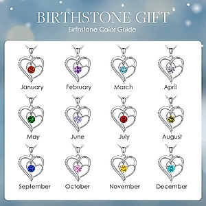 NINAMAID Birthstone Necklace for Women, Heart Necklace 18K White Gold Filled Sterling Silver Diamond Necklaces Jewelry Birthday Gifts for Women
