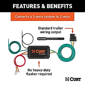 CURT 56190 Powered 3-to-2-Wire Splice-in Trailer Tail Light Converter, 4-Pin Wiring Harness , Black