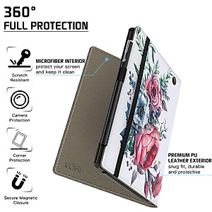 VORI Case for Amazon Kindle Fire HD 8 Tablet (12th Generation/10th Generation, 2022/2020 Release) & Fire HD 8 Plus Tablet, Slim Vegan Leather Folding Stand Cover with Auto Wake/Sleep, Peony