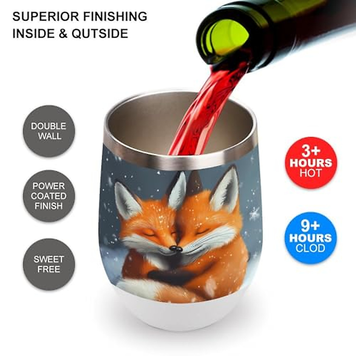 Snowy Fox Insulated Tumbler with Lid Stainless Steel Coffee Mug Cute Wine Tea Water Cup White-style