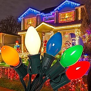 Dr.BeTree 25Ft Christmas Decorations Lights,C7 Ceramic Vintage Multicolor String Lights with 27 Colorful Incandescent Bulbs (2 Spare) for Christmas Patio Garden Party Yard Decoration,Green Wire