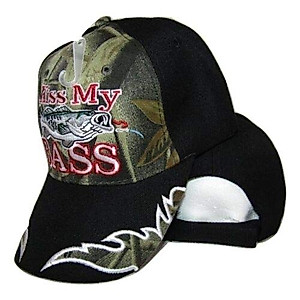 Trade Winds Redneck Hillbilly Kiss My Bass Black/Camo Camouflage Fishing Cap #1 CAP920 Hat