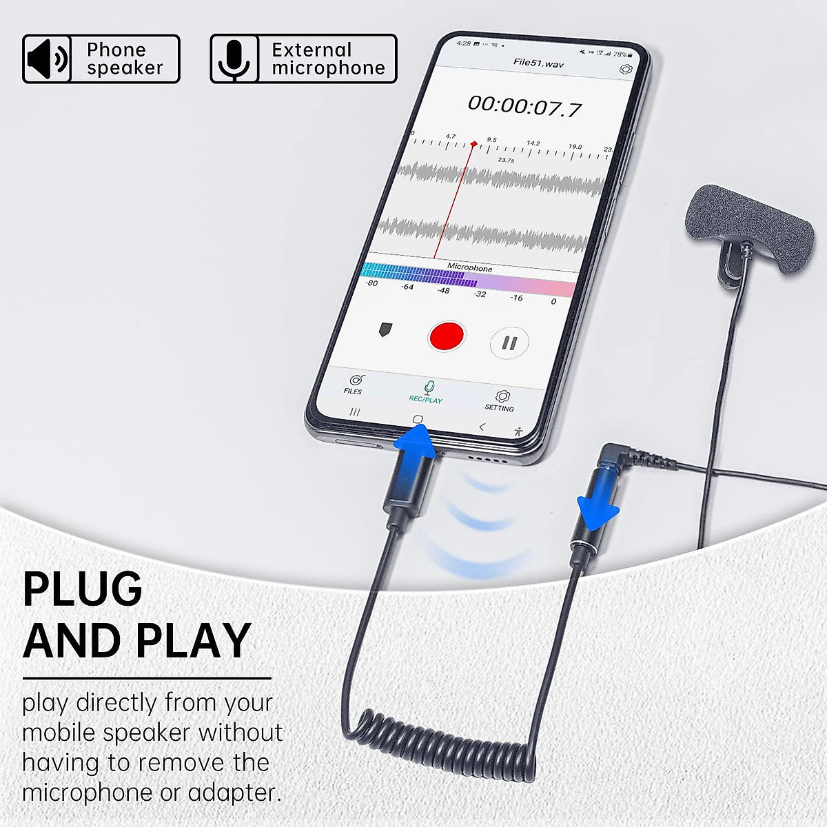 jstma TRS to USB C Microphone Converter High Sampling ADC 24bit 192kHz Use for Sony Compact Stereo Lavalier ECMLV1 or Mono Video Mic to Android Phone/Windows10/MacOS C Type Device