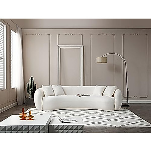 ERYE Modern 5 Seats Curved Sofa Oversized Teddy Fleece Boucle Sofa&Couch, Beautiful Freestanding Half-Moon Sofa Comfy Leisure Couch with 4 Big Pillows for Home Office Apartment Living Room