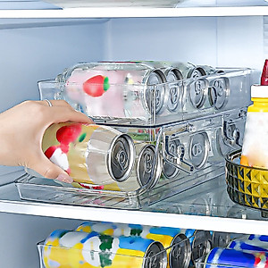 Beverage Can Organizer Bins for Refrigerator, Double Layers Soda Can Storage Organizer, Can Dispenser Beverage Holder, Plastic Food Pantry Storage Rack for Kitchen, Automatic Replenishment