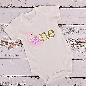 Gouldianfinch Infant Baby Girls 1st Birthday Outfits Dinosaur Printed Romper + Tutu Skirt with Tail Toddler Princess Dress (12-18M)