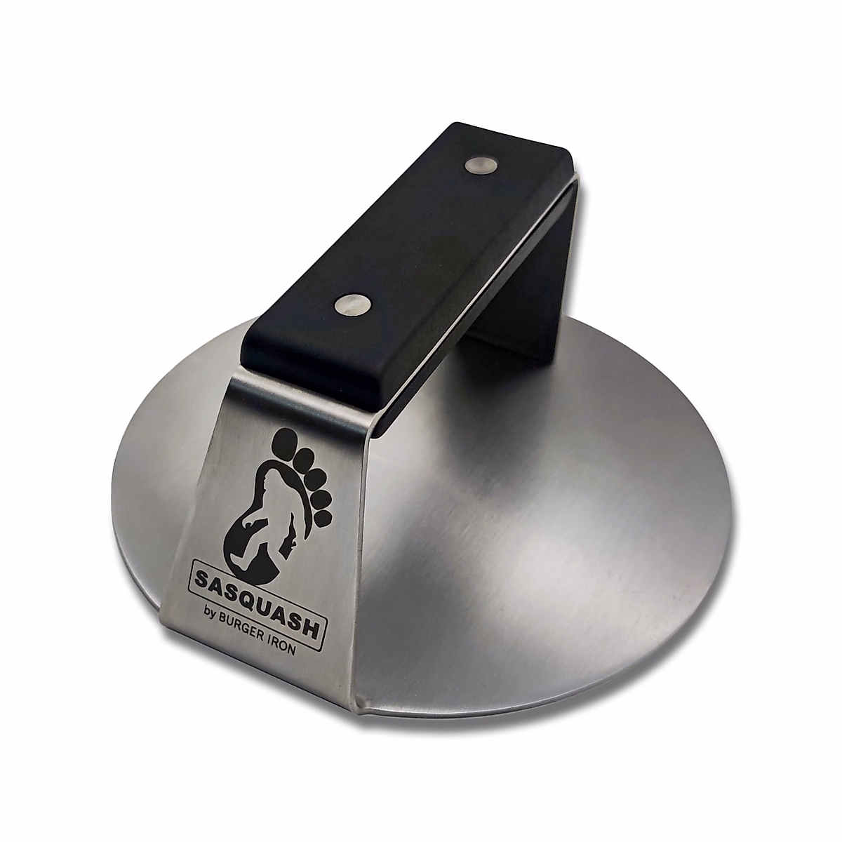 The Sasquash - 6" Heavy Duty Extra Wide Flat Handle Smashed Burger Press - Commercial Grade One-Piece Welded Stainless Steel Burger Smasher