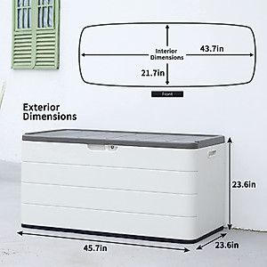 Mrosaa 110 Gallon Outdoor Deck Box, Outside Storage Box Waterproof for Cushion Storage, Garden Tools, Lockable Outdoor Storage Bin, Light Beige