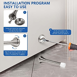 KISEER 12 Pack Spring Door Stops 3 1/4" Flexible Heavy Duty Spring Door Stopper with RustProof Screw Rubber Bumper Tips (Satin Nickel)