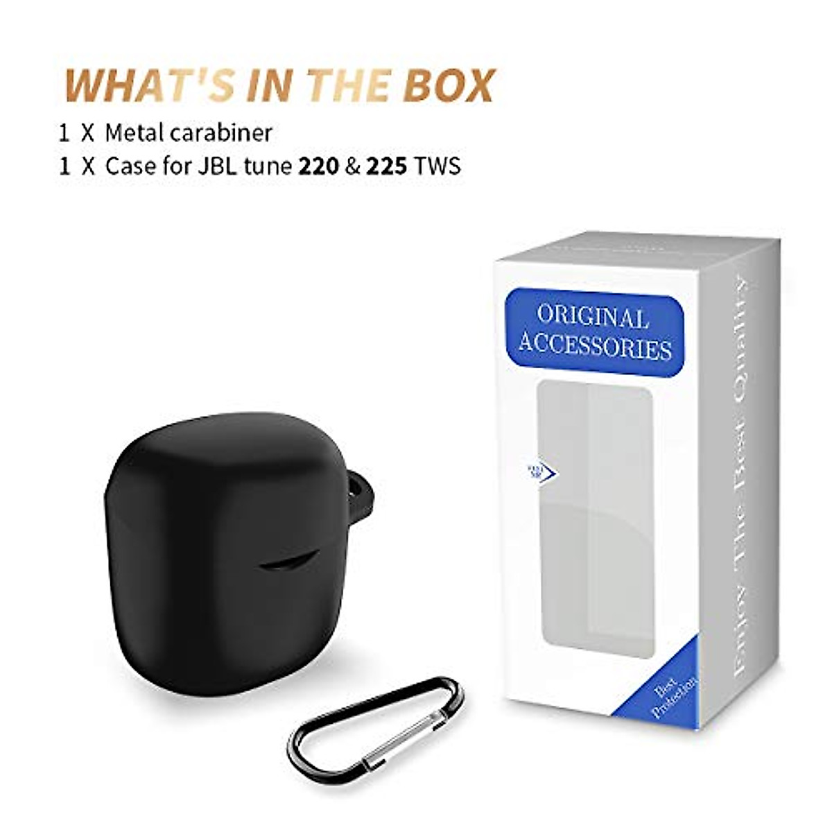 Case for JBL Tune 225/220TWS, WQNIDE Silicone Case Cover Skin, [with Carabiner] Scratch Proof&Shockproof for JBL Tune 225TWS True Wireless Earbud Headphones (Black)