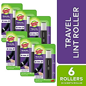 Scotch-Brite Mini Travel Lint Roller, Works Great On Pet Hair, 6 Rollers, 30 Sheets Per Roll, 180 Sheets Total
