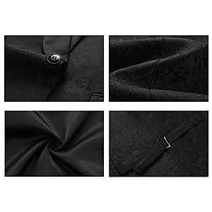 KUDORO Mens Suits Slim Fit 3 Piece Black Tuxedo Suit Set for Prom Wedding Party Paisley Jacket Vest Pants Homecoming Outfit