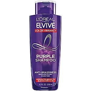 L’Oréal Paris Elvive Color Vibrancy Anti-Brassiness Purple Shampoo for Color Treated Hair, neutralizes Yellow & Orange Tones, Highlighted Brunette, Blonde & Grey Hair, 6.7 Fl. Oz