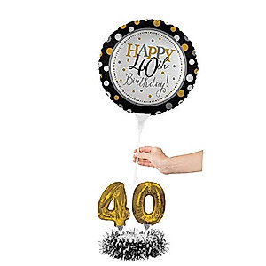 Creative Converting Happy 40th Birthday Balloon Centerpiece Black and Gold for Milestone Birthday - 317306