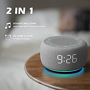 Buffbee Sound Machine & Alarm Clock 2-in-1, 18 Soothing Sound, 7 Night Light, Sleep Timer, Precise 30-Level Volume Control White Noise Machine