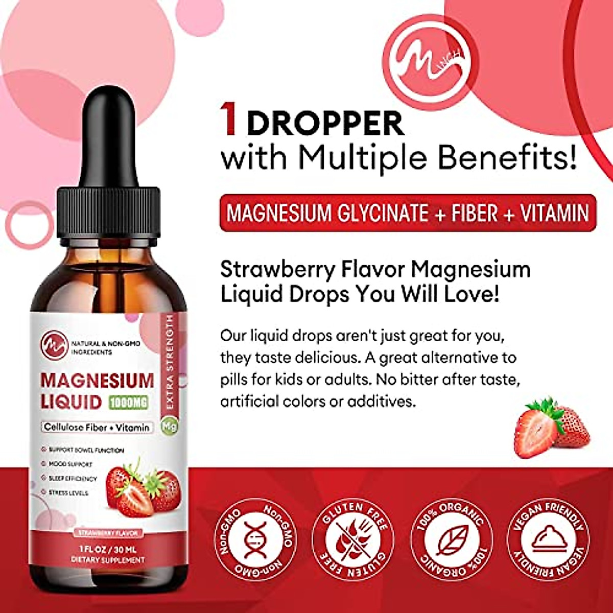 (2 Pack) Magnesium Glycinate Supplement,Magnesium Liquid Drops with Magnesium Glycinate 500mg Fiber 500mg Bromelain Vitamin B,C,D - Promotes Nerve, Bowel, Relaxation Function