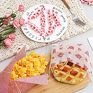 Whaline 150Pcs Valentine's Day Wax Paper Sheets Heart Rose Stripe Pink Food Picnic Paper Greaseproof Waterproof Wrapping Tissue for Food Deli Hamburger Sandwich Valentine's Day Cooking Frying